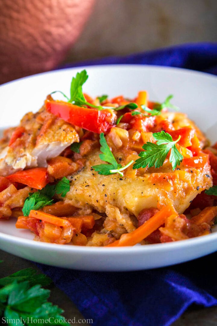 Pan Fried Cod with Sautéed Vegetables - Simply Home Cooked