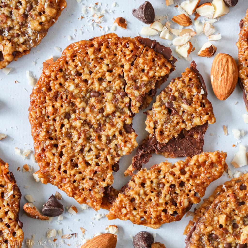 Lace Cookies with Chocolate (Florentine Cookies) VIDEO - Simply Home Cooked